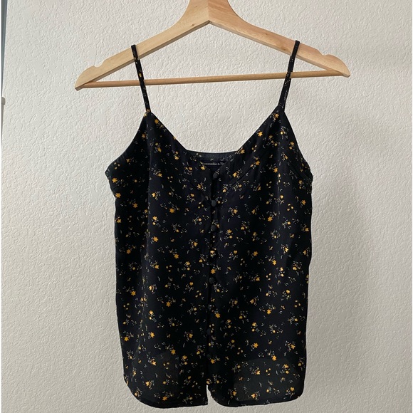 Abercrombie & Fitch | Tops | Abercrombie Fitch Black Floral Buttonfront ...